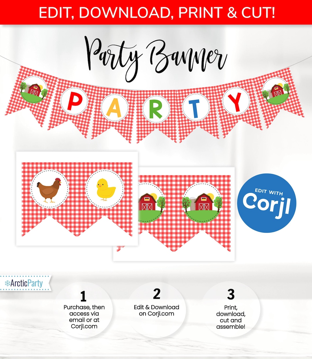 Farm Birthday Banner - Printable Farm Banner - Farm Flags - Farm Party ...
