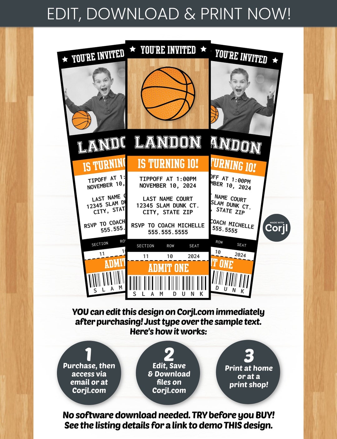 Basketball Invitations Basketball Ticket Invitation Basketball Birthday ...