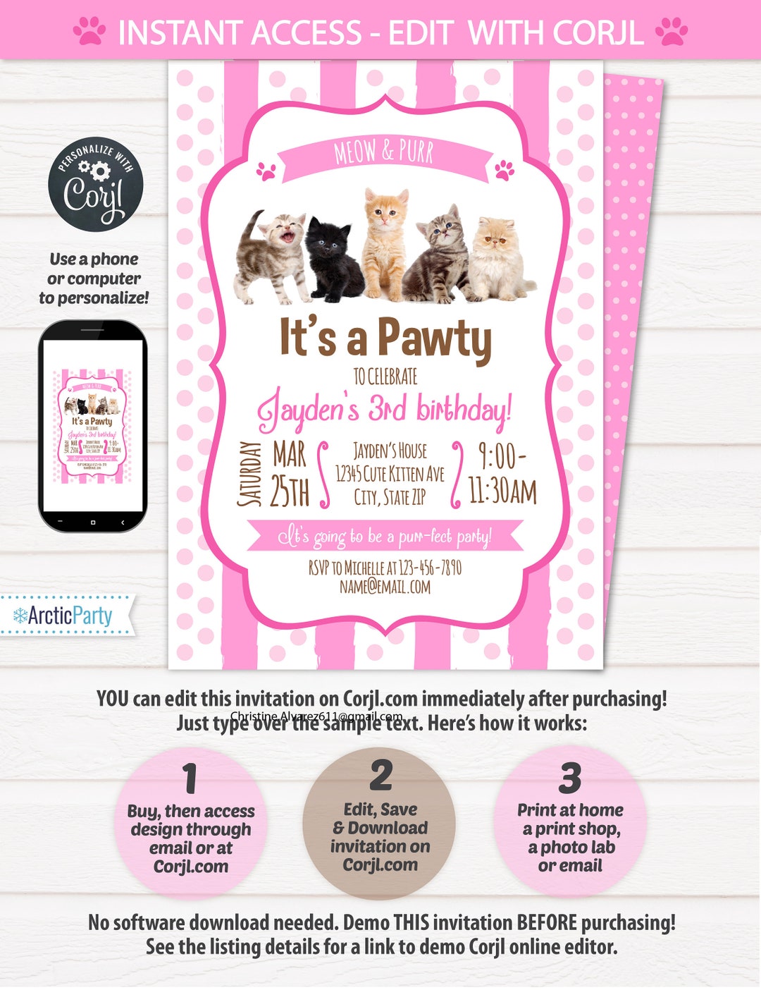 Cat Party Invitations Kitten Party Invitations Cat Birthday Party ...
