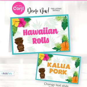 Luau Place Cards, Printable Luau Tent Cards - Luau Party Labels - Luau ...