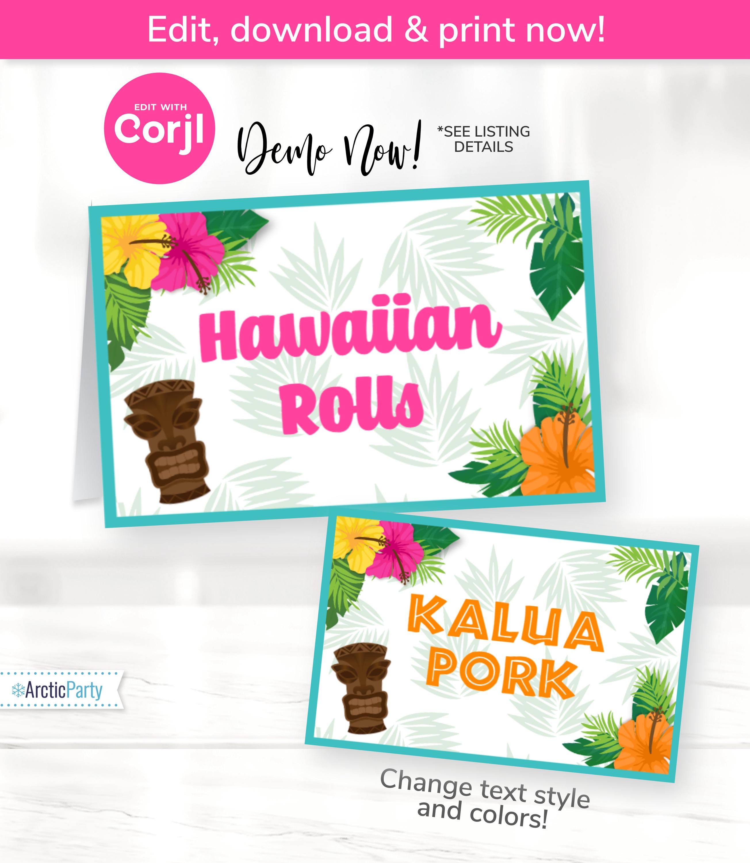 Luau Place Cards, Printable Luau Tent Cards - Luau Party Labels - Luau ...