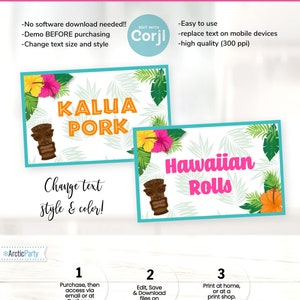 Luau Place Cards, Printable Luau Tent Cards - Luau Party Labels - Luau ...