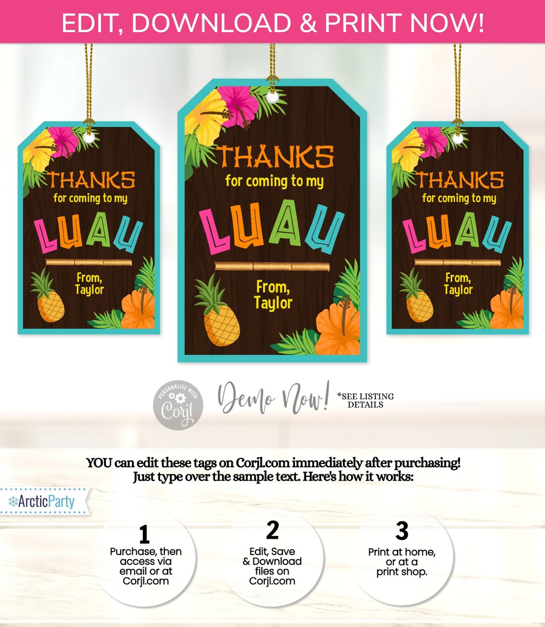 Luau Favor Tags Luau Party Gift Tags Printable Luau Favor - Etsy