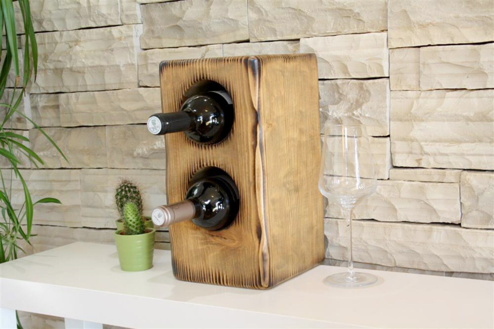Wood Wine Rack for 2 Bottles / Rustic Wine Rack / Bottle - Etsy