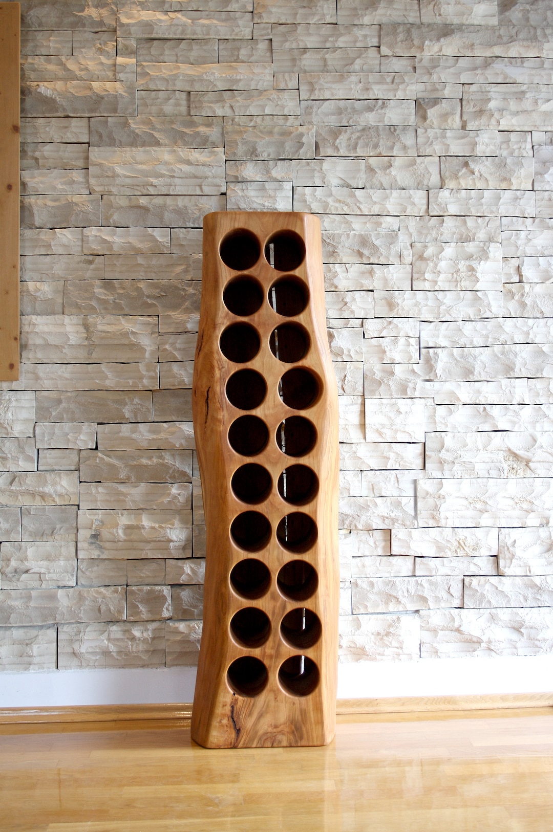 Large Exclusive Wild Cherry Wood Wine Rack for 20 Bottles / Live Edge ...