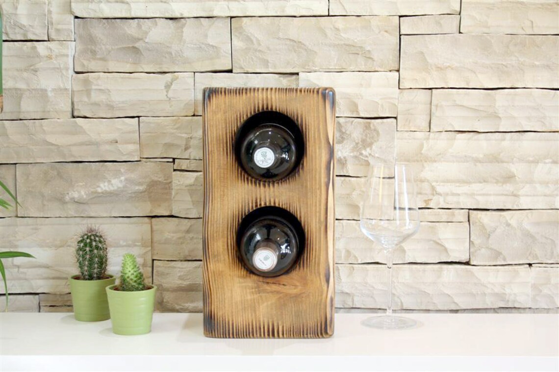 Wood wine rack for 2 bottles / rustic wine rack / bottle | Etsy