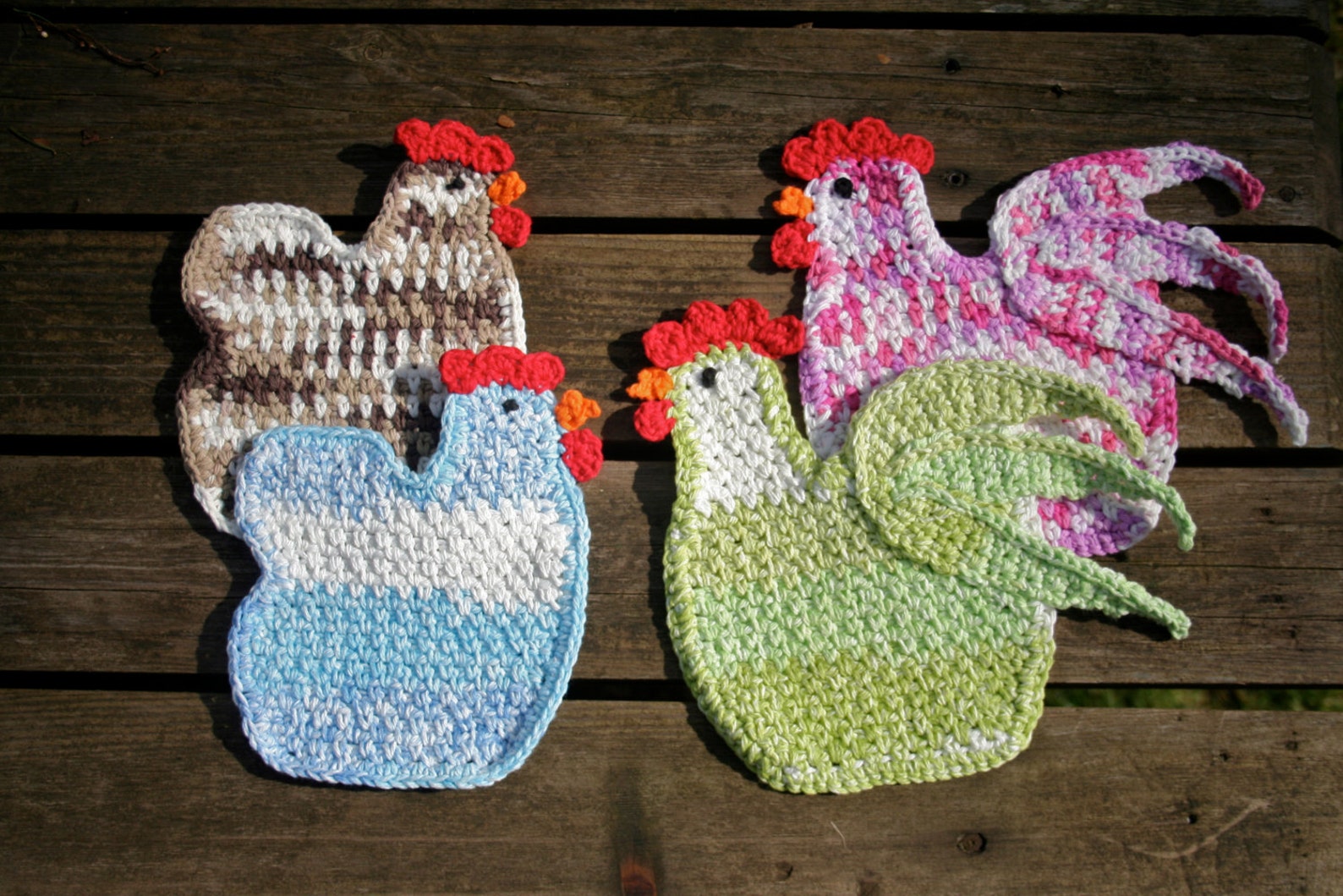 Crochet Hen and Rooster Coaster Pattern - Etsy