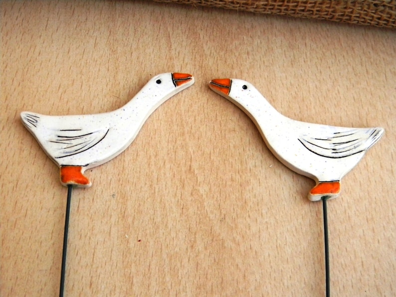 Ceramic Couple (2pc) Gooses Planter Stake-goose-garden Decor-planter ...