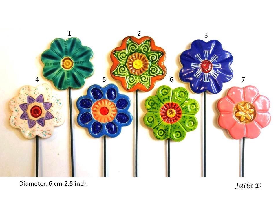 Ceramic Flower Plant Marker: Colorful Garden Decor - Etsy