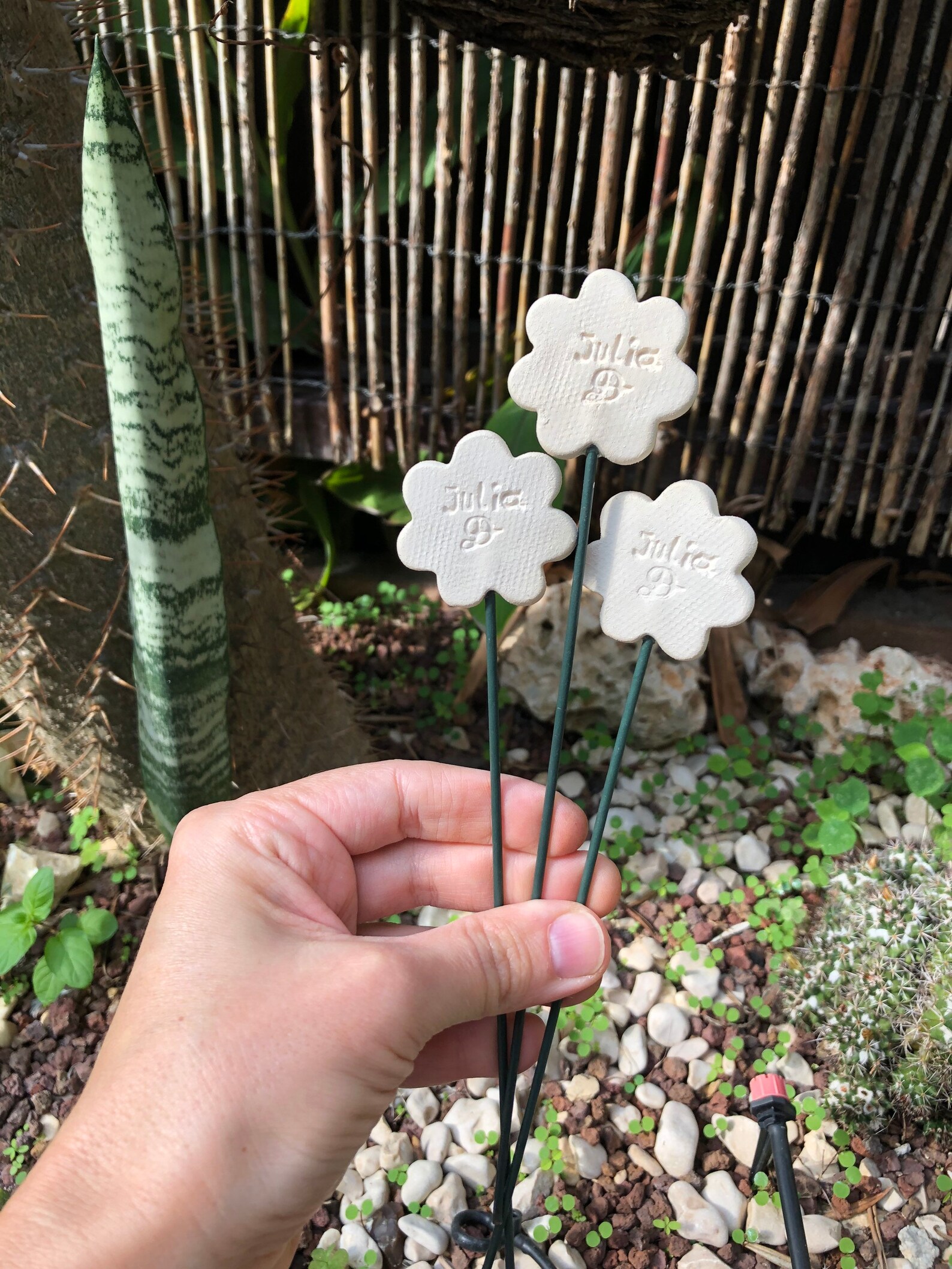 Ceramic Flowers Plant Markers set of 3 Orange Garden | Etsy
