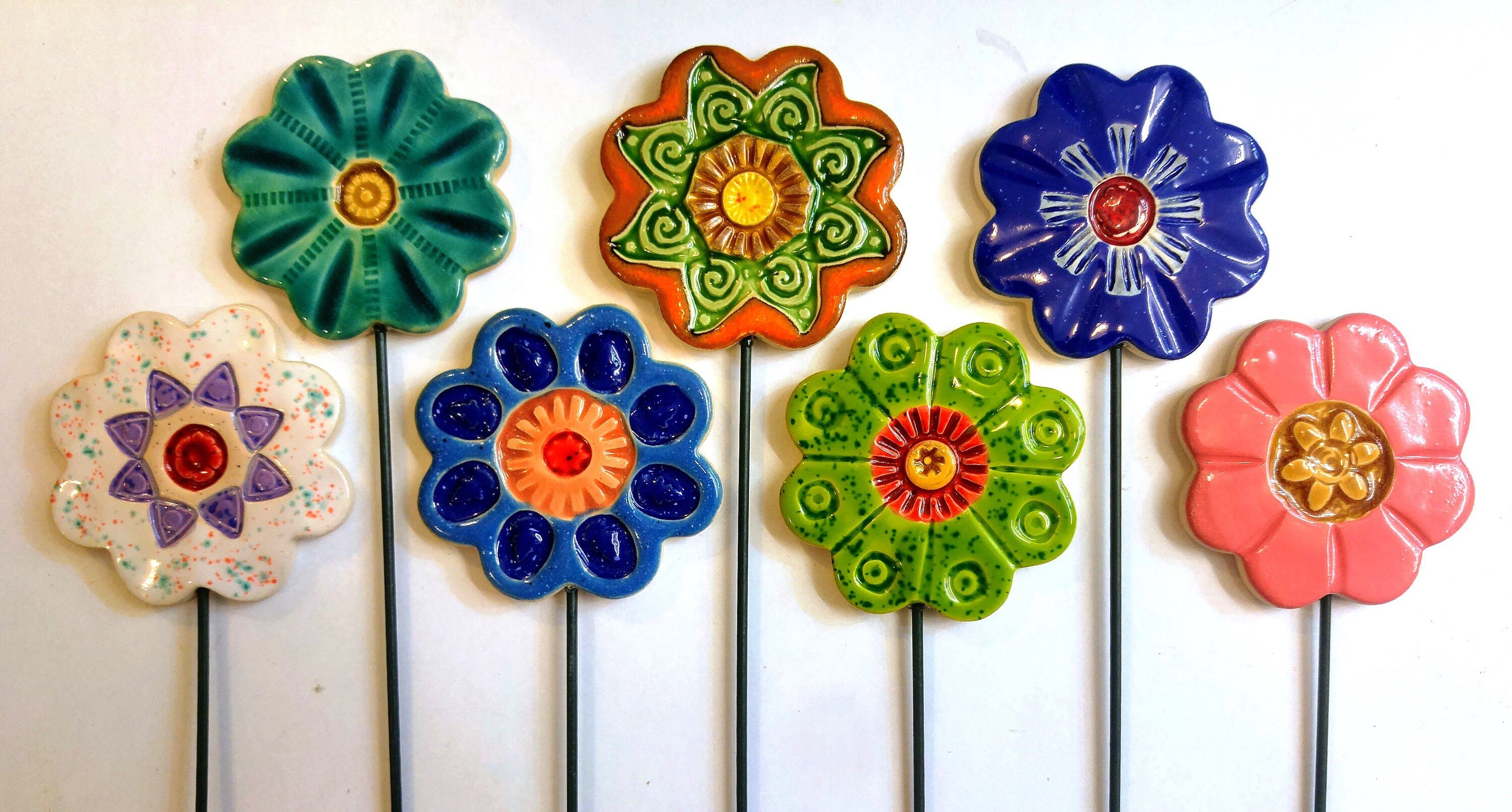 Ceramic Flowers Plant Markers Planter Decor Garden Decor | Etsy