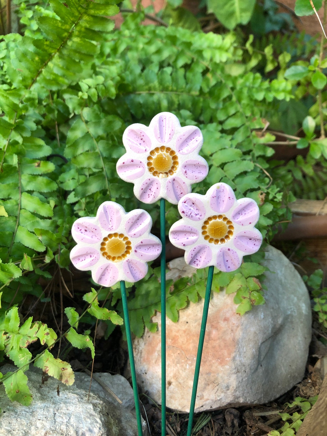Ceramic Flowers Plant Markers( Set of 3), Pink, Garden Decor, Mother’s ...