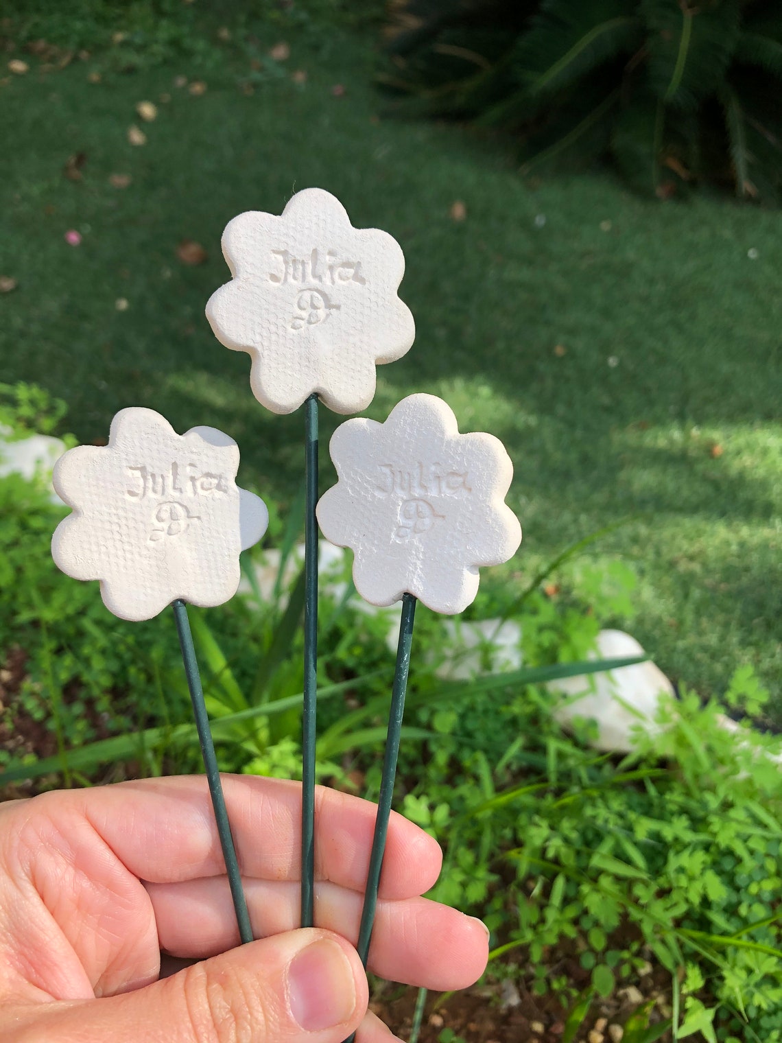 Ceramic Flowers Plant Markers set of 3 Orange Garden | Etsy