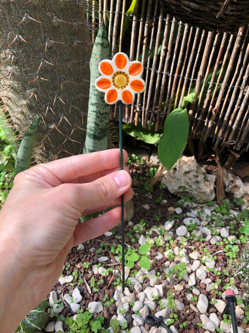 Ceramic Flowers Plant Markers Set of 3 Orange Garden - Etsy