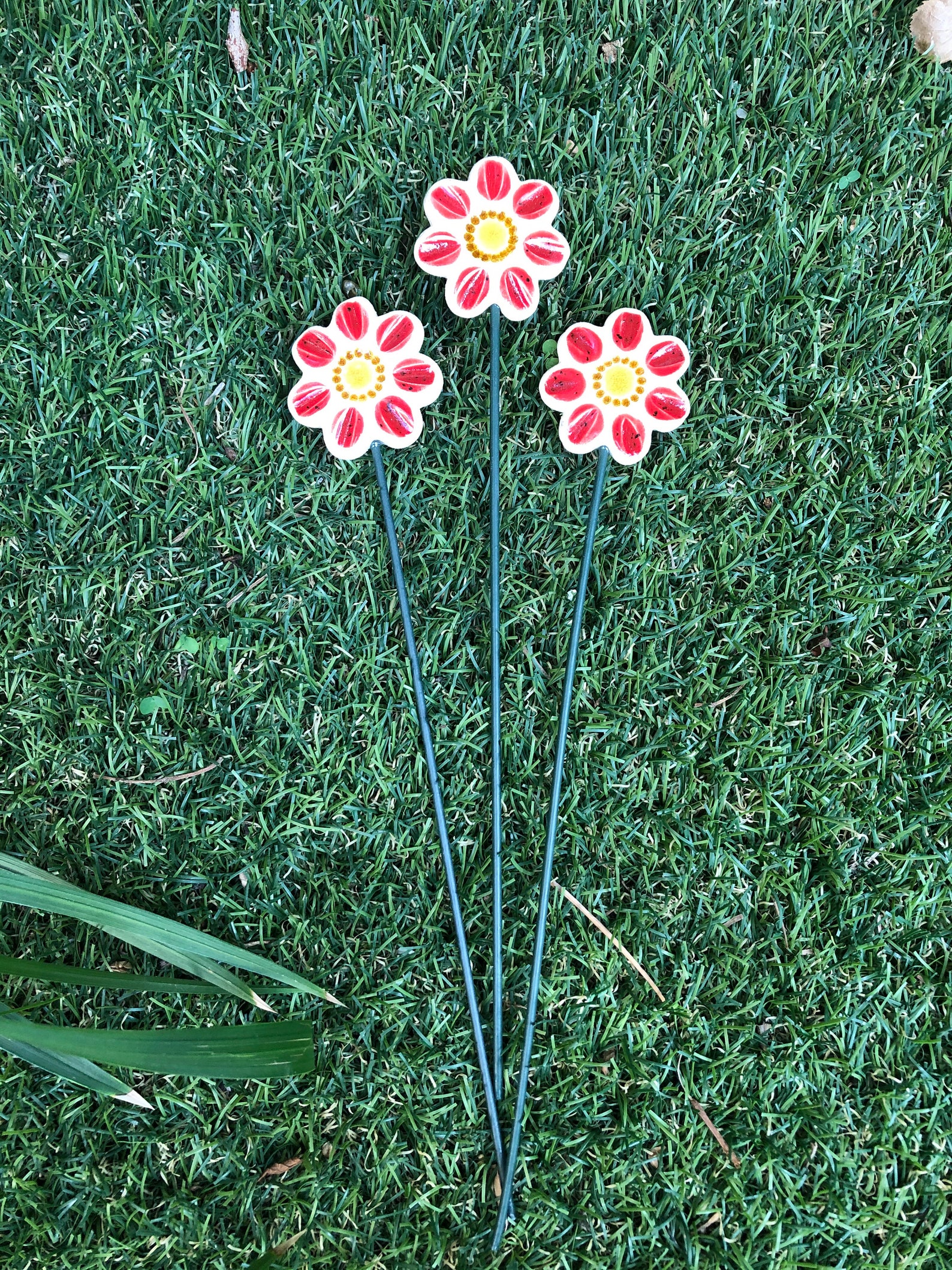 Ceramic Flowers Plant Markers set of 3 Red Planter Decor | Etsy