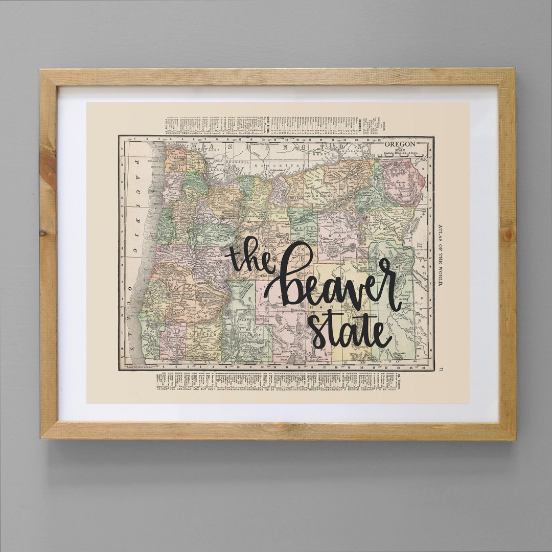 State of Oregon 1916 Vintage Map With Handwritten Calligraphy - Etsy