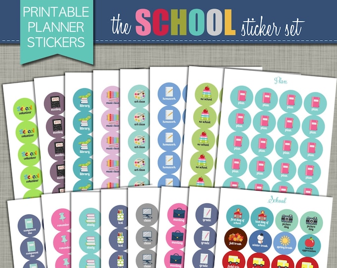 NEW printable Planner Stickers School Set 3/4 - Etsy
