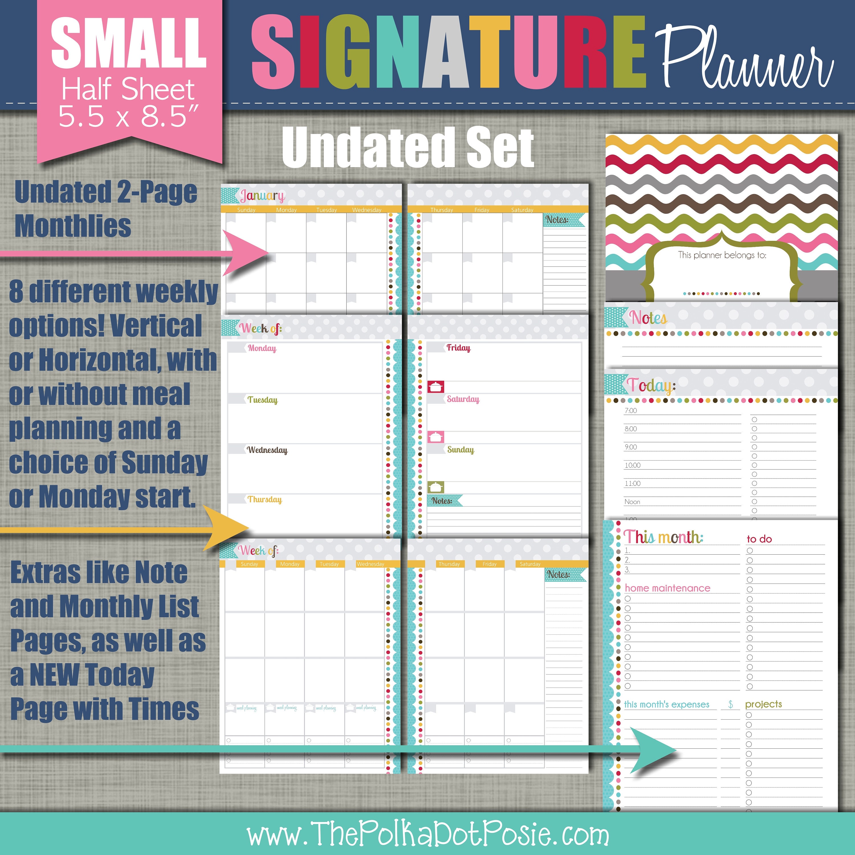UNDATED Printable Monthly Planner Signature Design Sized | Etsy