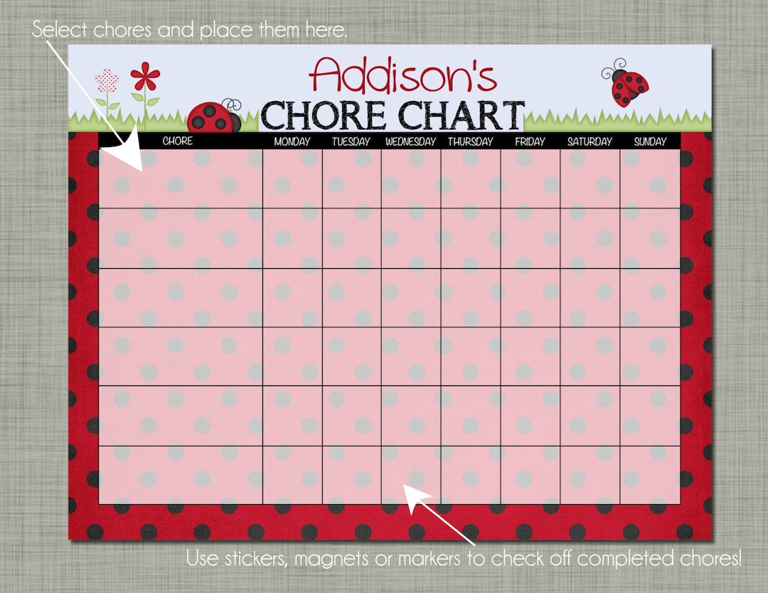 Personalized Kids Chore Reward Chart {printable} Sized 8.5 X 11 ...