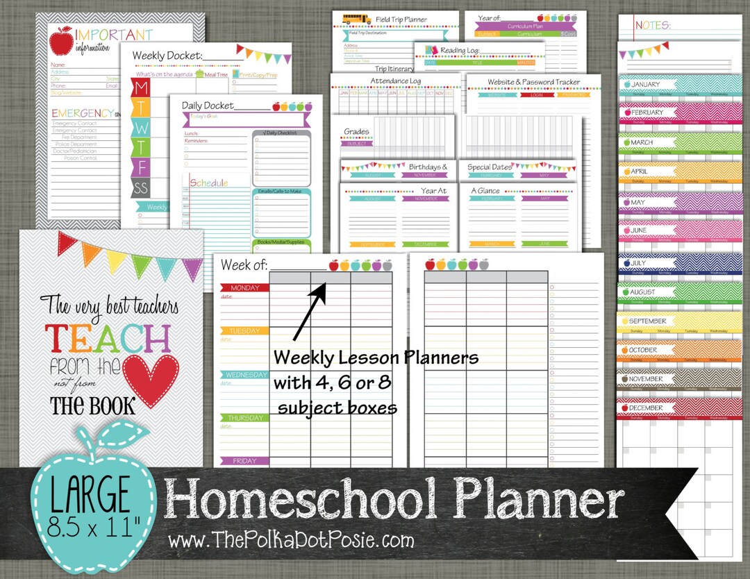 Homeschool Planner printable Set Sized Large 8.5 X - Etsy