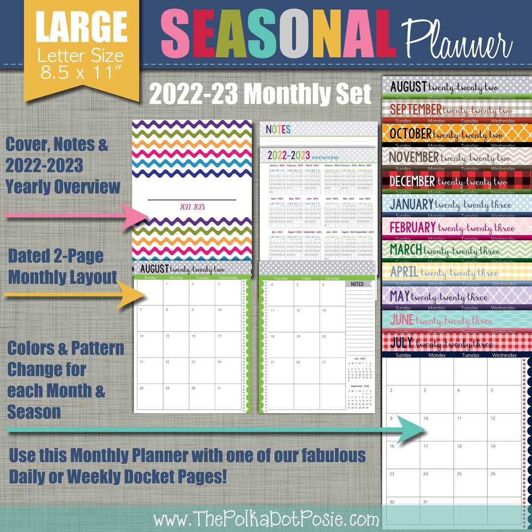 NEW 2022-2023 Printable Monthly Planner - Seasonal Design - Academic ...