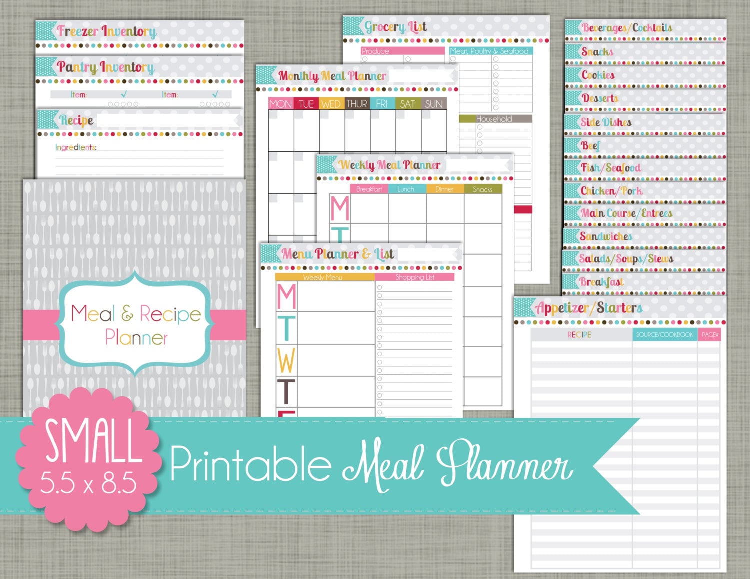 Meal & Recipe Planner {printable} Set - Sized Small 5.5 X 8.5" PDF ...
