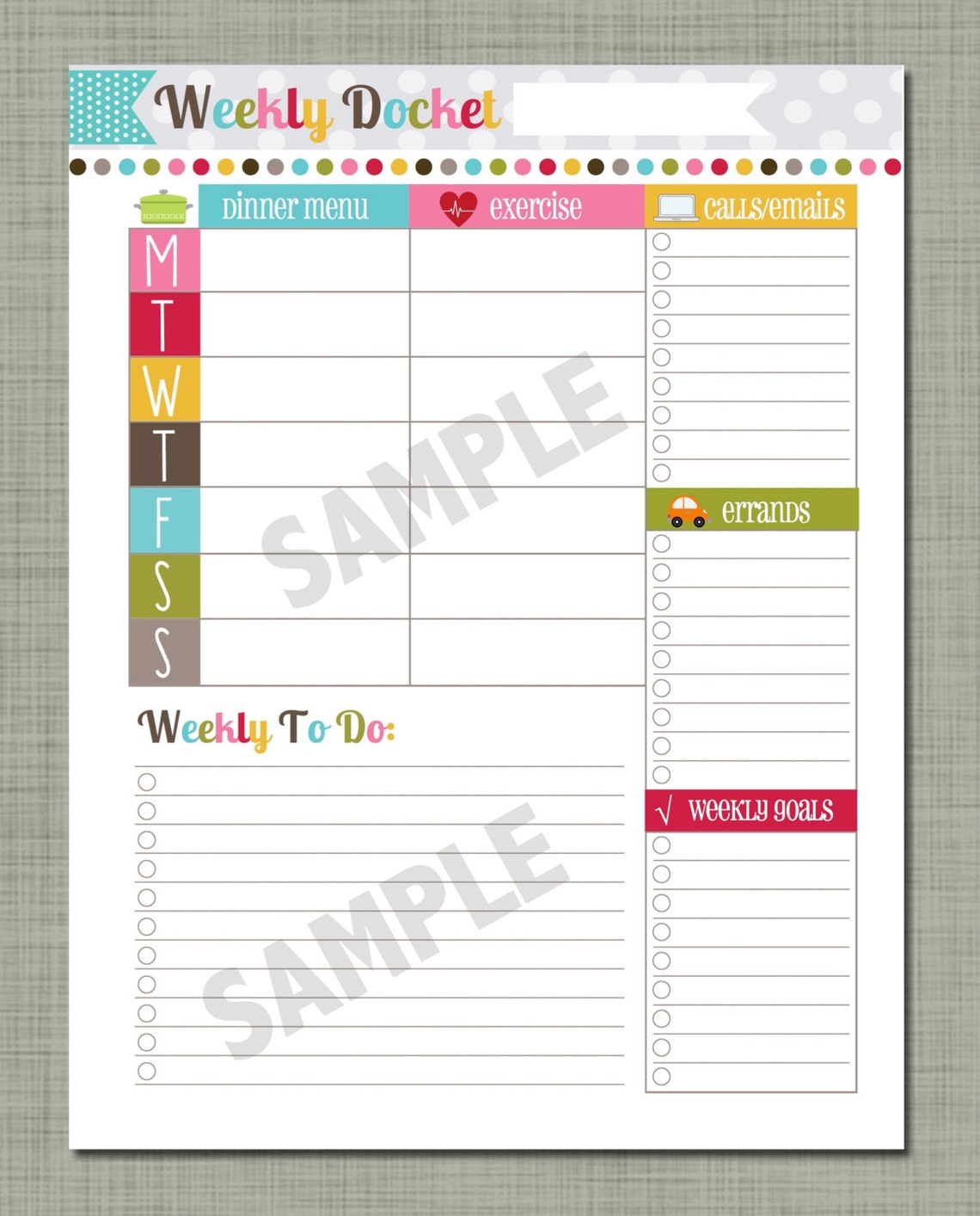 Large printable Weekly Docket Sized 8.5 X 11 PDF - Etsy