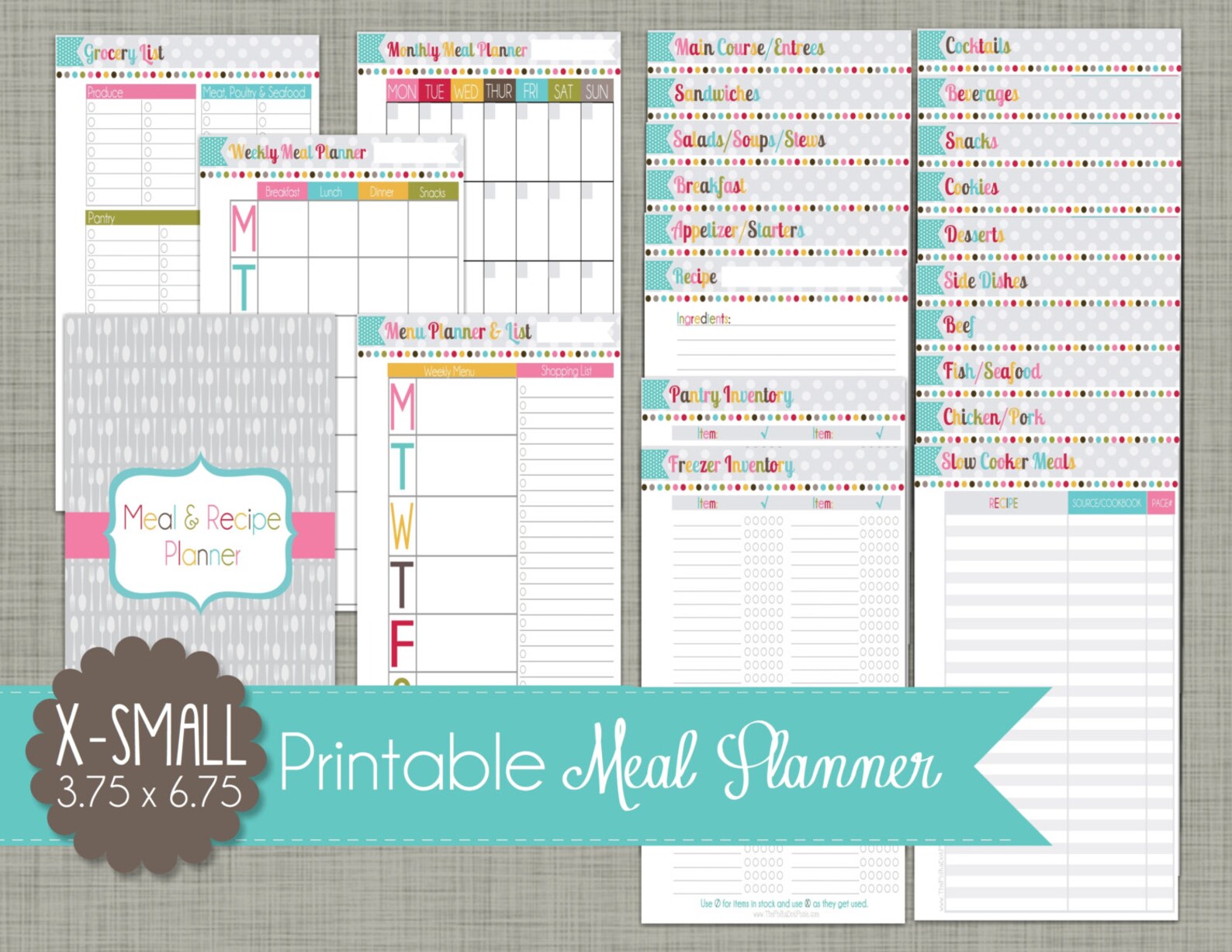 Meal & Recipe Planner {printable} Set - Sized X-small/personal 3.75 X 6 ...
