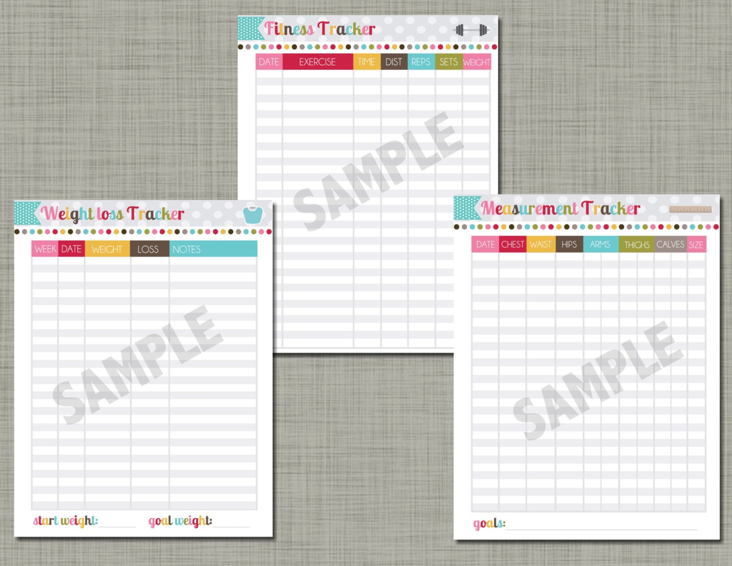 Large {printable} Health and Fitness Planner Set - Sized 8.5 X 11" PDF ...
