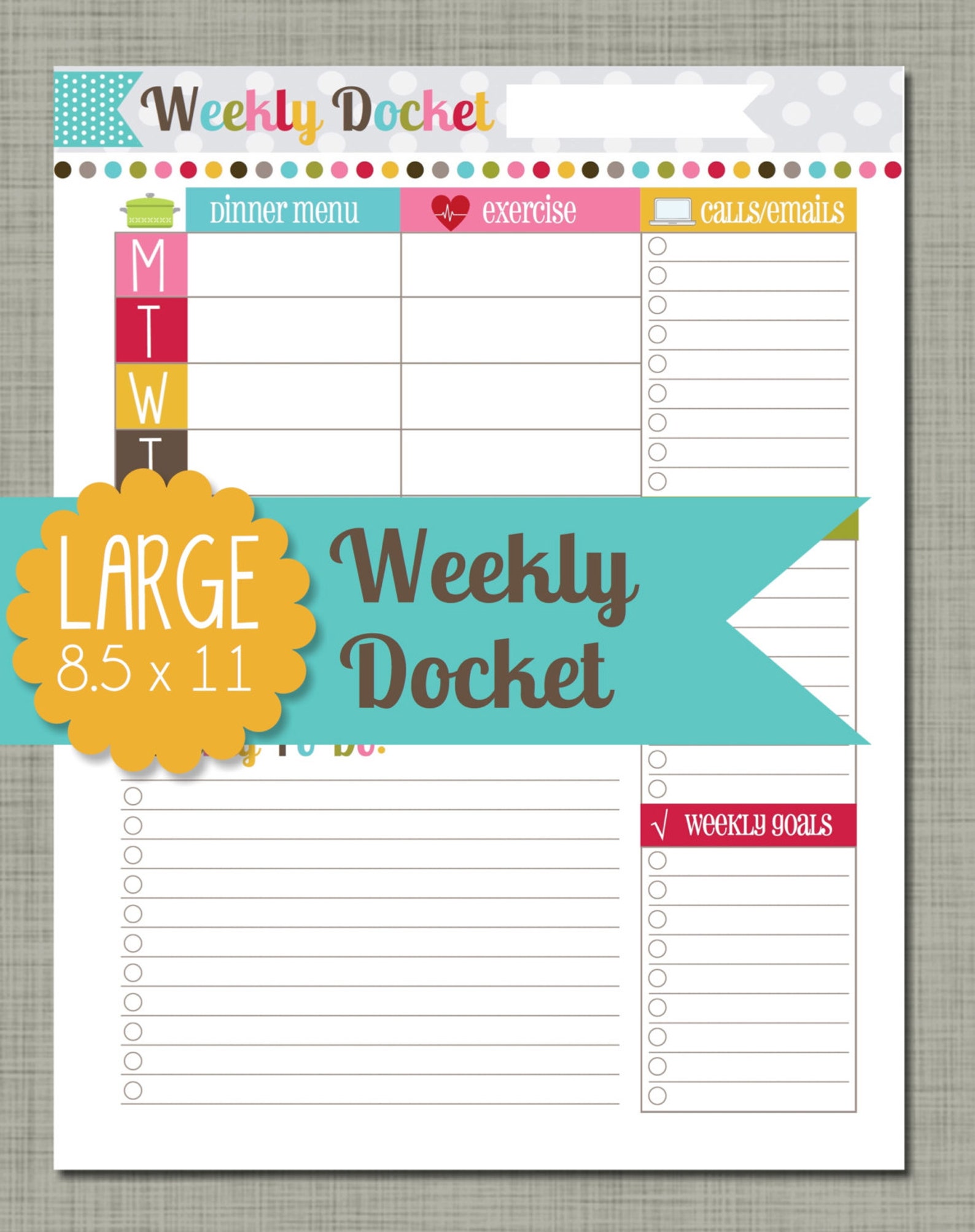 Large printable Weekly Docket Sized 8.5 X 11 PDF - Etsy