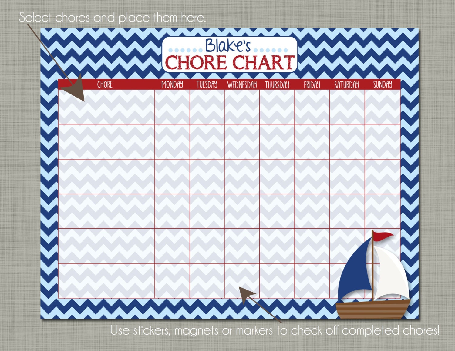 Personalized Kids Chore Reward Chart Printable Sized 8.5 x | Etsy