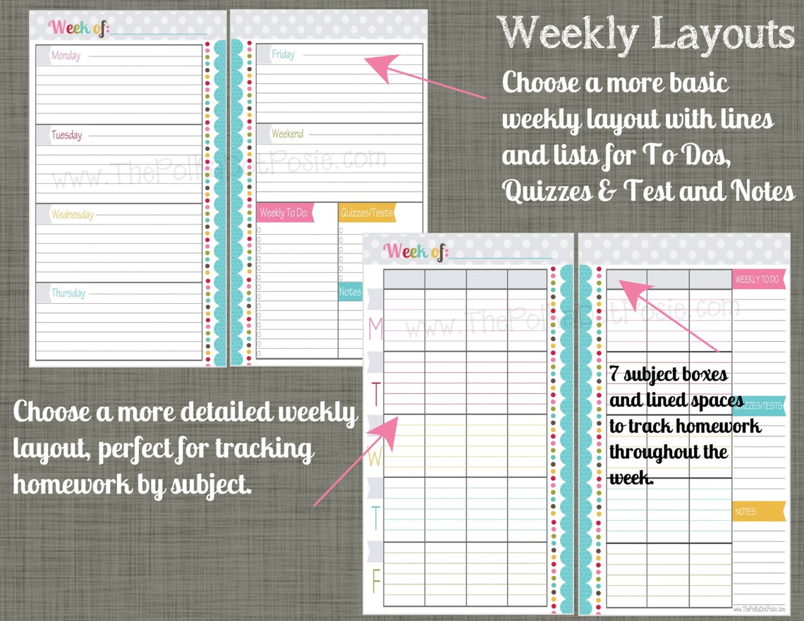 Student Planner {printable} Set - Sized X-small Personal 3.75" X 6.75 ...