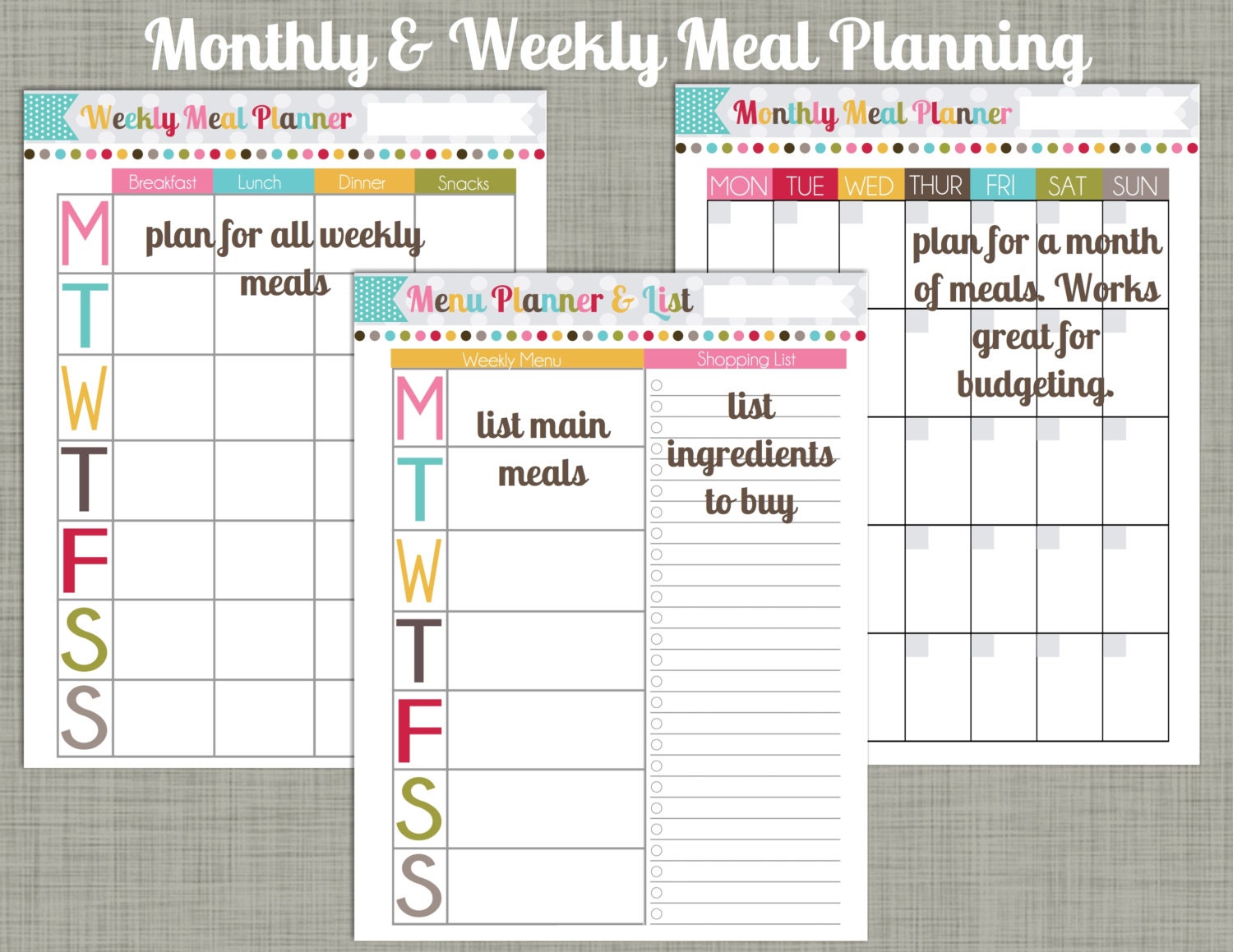 Meal & Recipe Planner {printable} Set - Sized Small 5.5 X 8.5" PDF ...