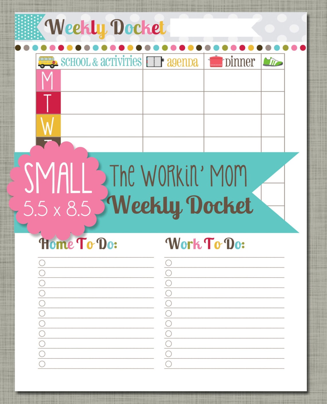 The Workin' Mom Weekly Docket printable Sized Small - Etsy Australia