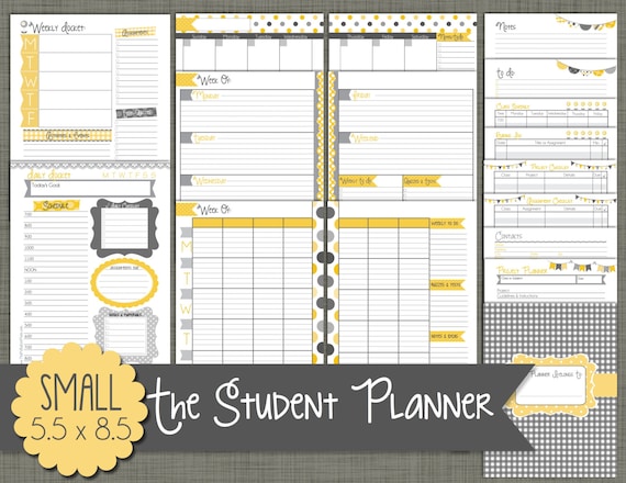 Student Planner Printable Set Sized Small 5.5 x | Etsy