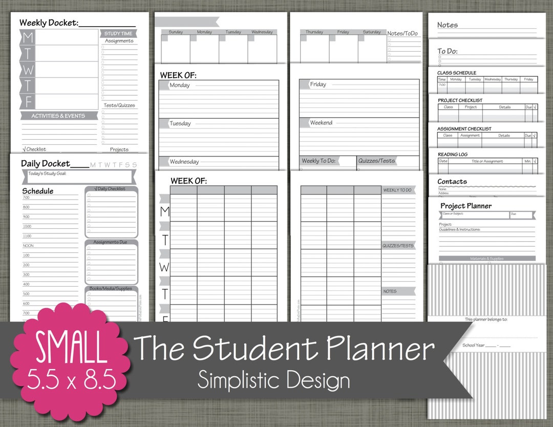 Student Planner {printable} Set - Sized Small 5.5" X 8.5" PDF ...