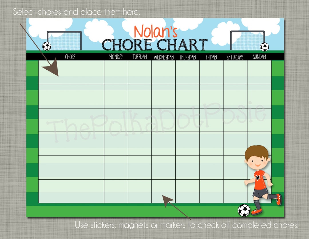 Personalized Kids Chore Reward Chart {printable} Sized 8.5 X 11 - Boys ...