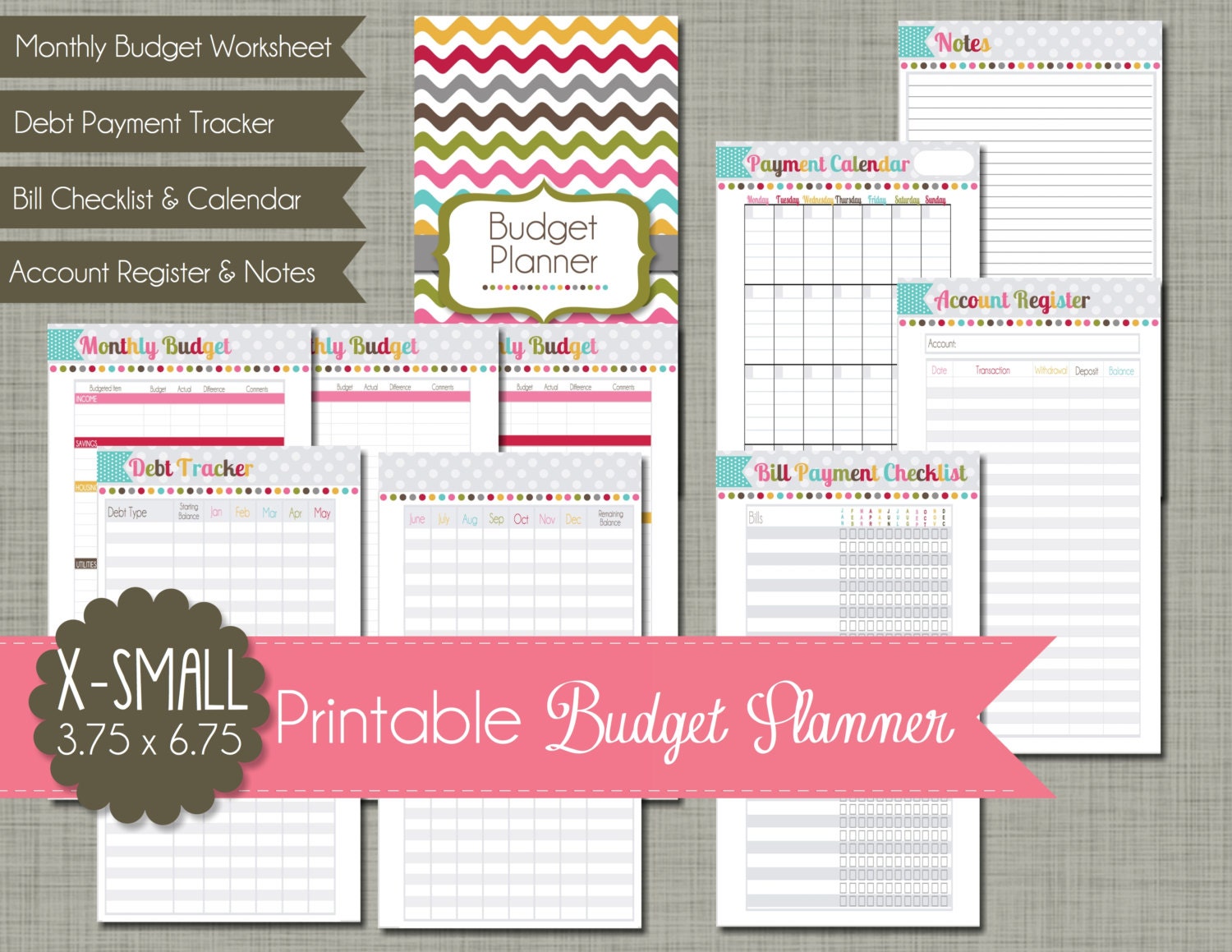 X-small printable Budget Planner Set Sized 3.75x6.75 PDF - Etsy