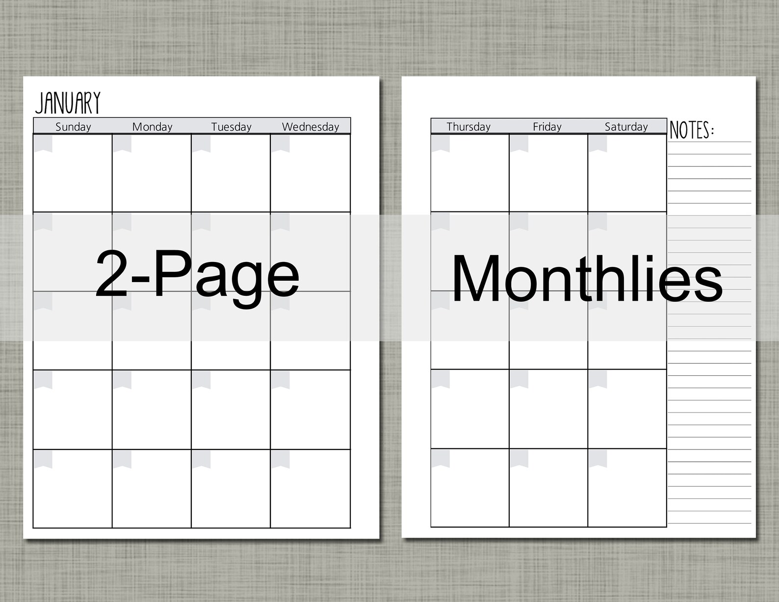 UNDATED Printable Monthly Planner Simplistic Design Sized | Etsy