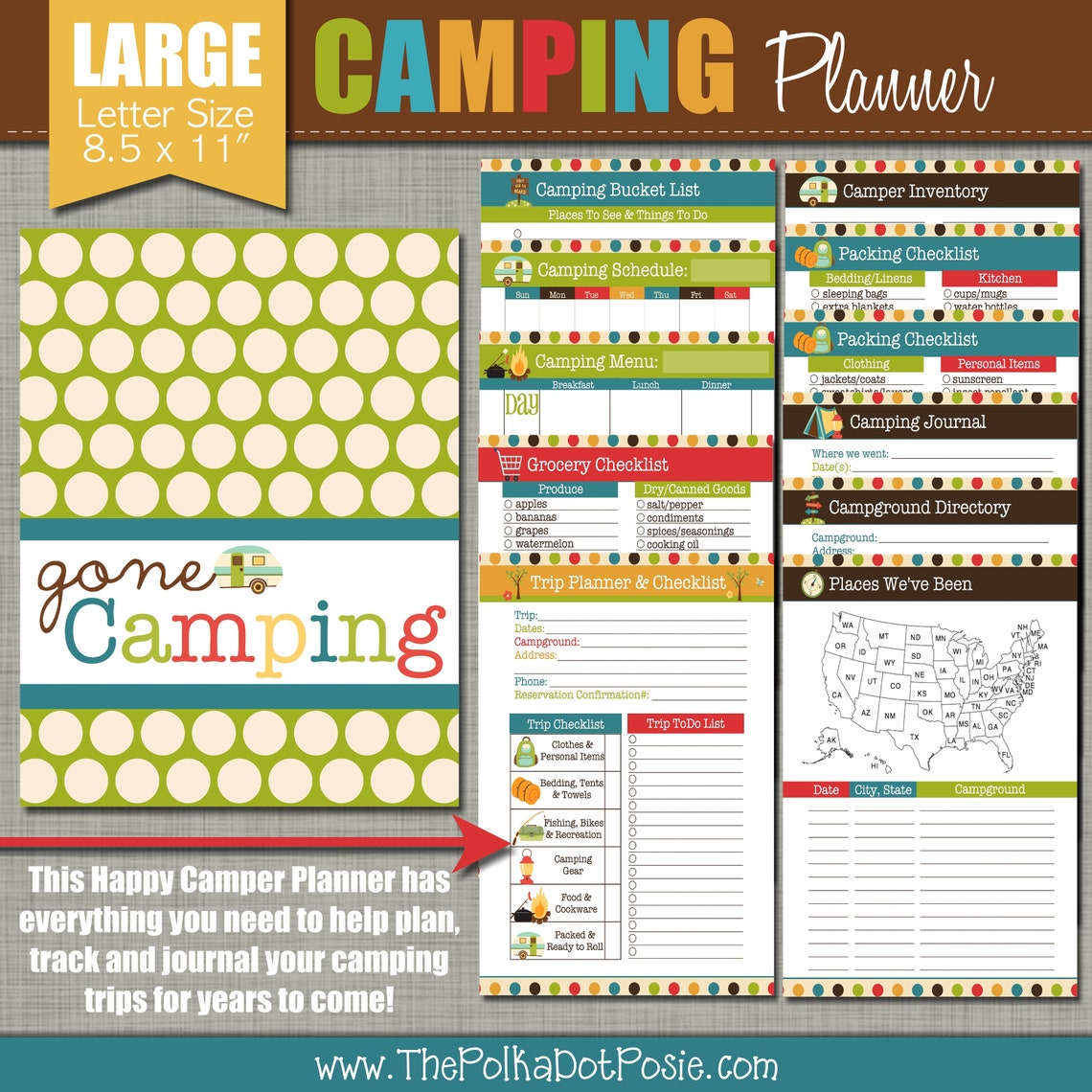 Happy Camper Planner printable Set Sized Large 8.5 X - Etsy