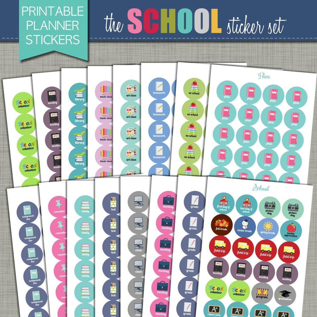 NEW {printable} Planner Stickers - School Set - 3/4" Circle - INSTANT ...