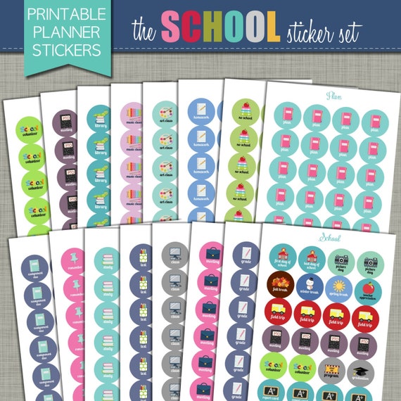NEW printable Planner Stickers School Set 3/4 - Etsy