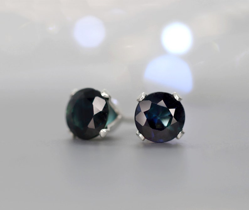 Dark Blue Sapphire Stud Earrings Tiny Gemstone Studs - Etsy