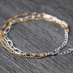 Mixed Metal Chain Bracelet: Sterling Silver & Gold Boho Style - Etsy