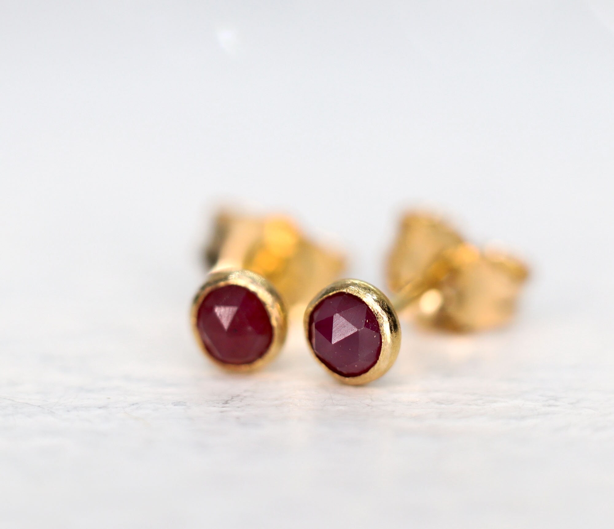 Ruby Stud Earrings Tiny 3mm Gold Ruby Stud July Birthstone | Etsy