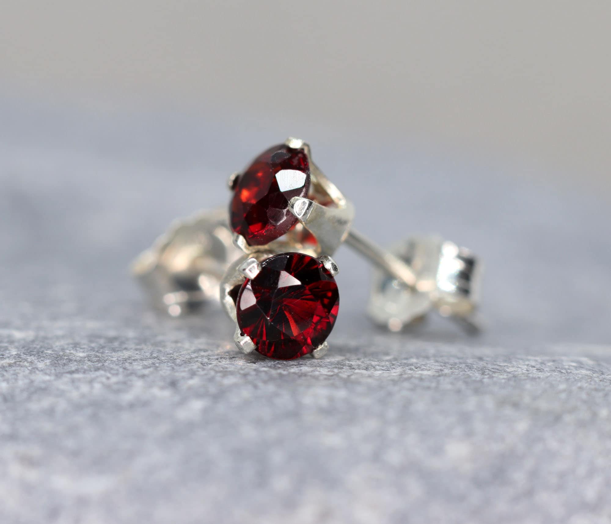 Garnet Stud Earrings January Birthstone Red Garnet Earrings - Etsy UK