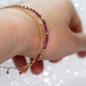 Ruby Bracelet, July Birthstone, Dainty Multi Strand Red Ruby Bracelet ...