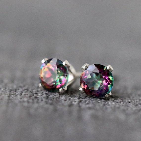 Mystic Topaz Stud Earrings November Birthstone Gift Colour Changing Gemstone Earrings Muticolour Topaz Ear Studs Mystic Fire Topaz Etsy