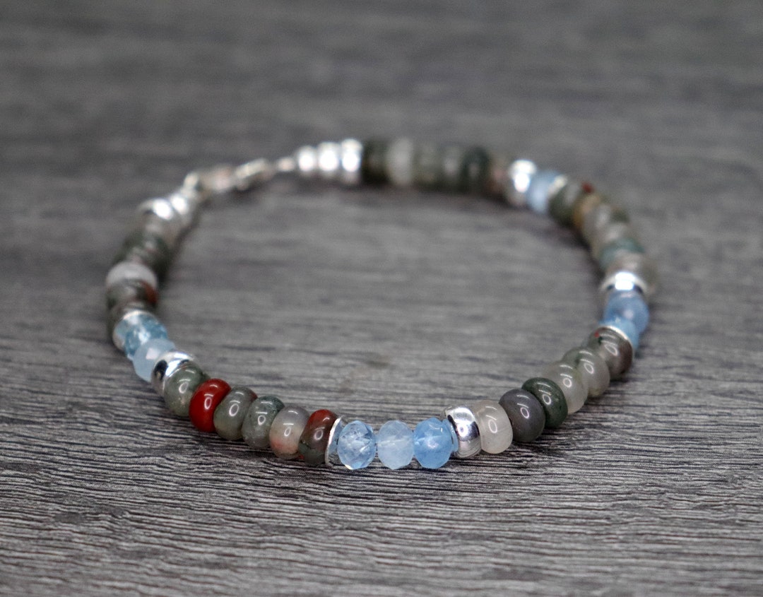 Bloodstone and Aquamarine Bracelet March Birthstone Gift - Etsy