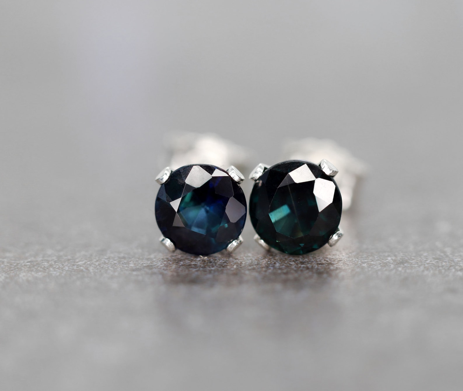 Dark Blue Sapphire Stud Earrings Tiny Gemstone Studs - Etsy